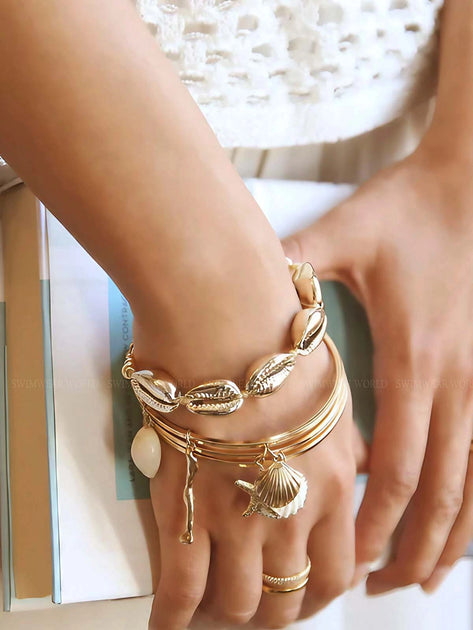 Ettika: Seven Seas 18k Gold Plated Shell Bracelet (B1405.G) – Swimwear ...